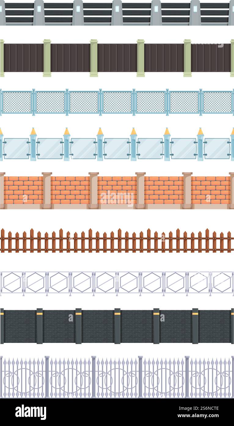 Fences seamless. Traditional wooden brick metal and wooden fence wall ...