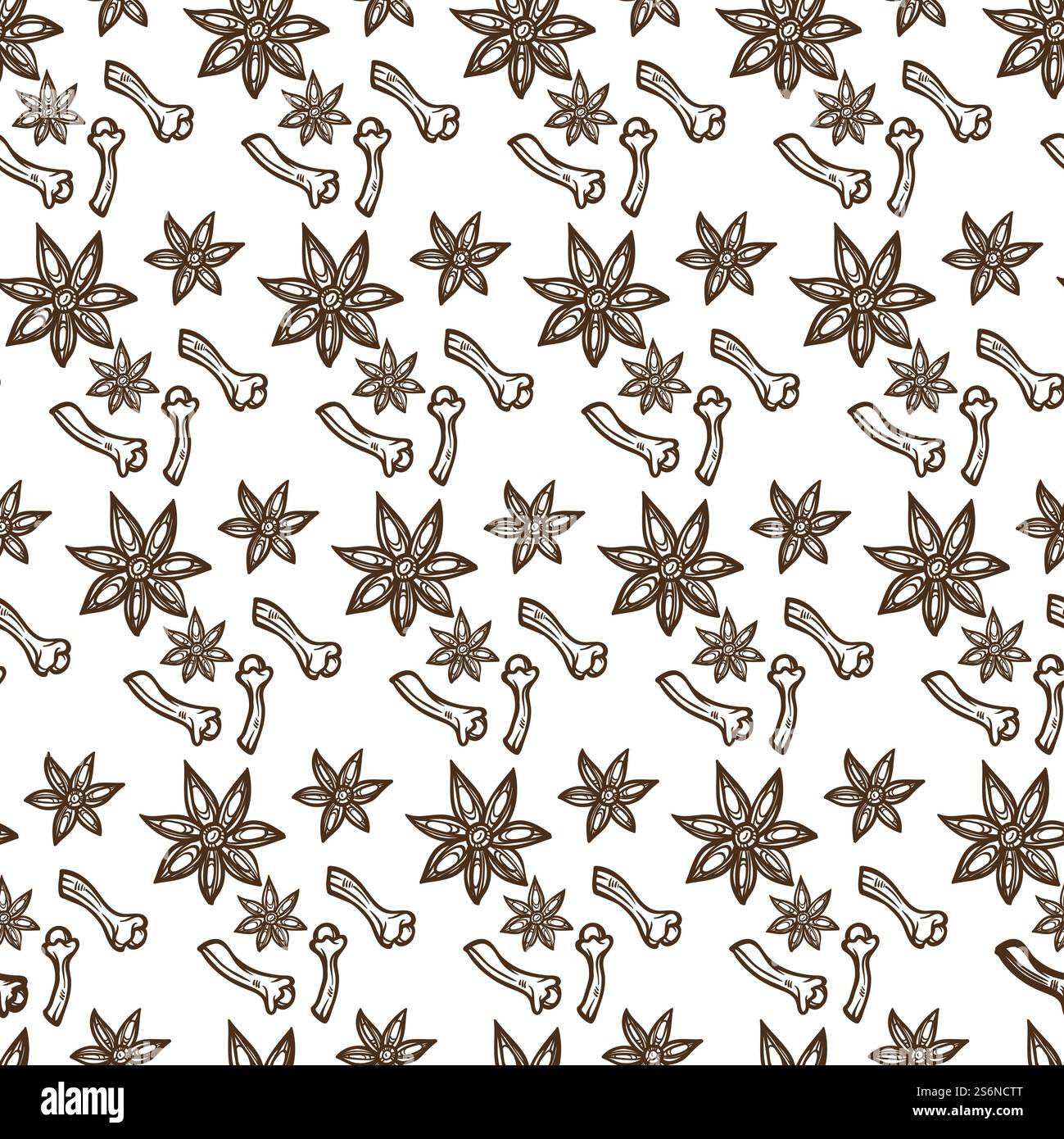 Herbs and spice seamless pattern. Anise in shape of star. Natural organic ingredients for ...
