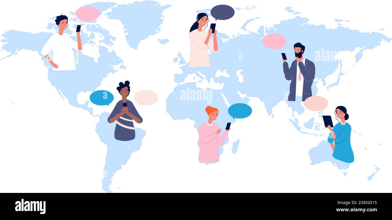 Globalisation people avatars on world map international communication ...