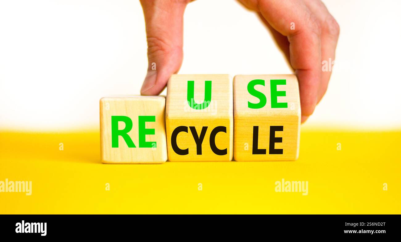 Reuse or recycle symbol. Concept words Reuse Recycle on wooden block ...