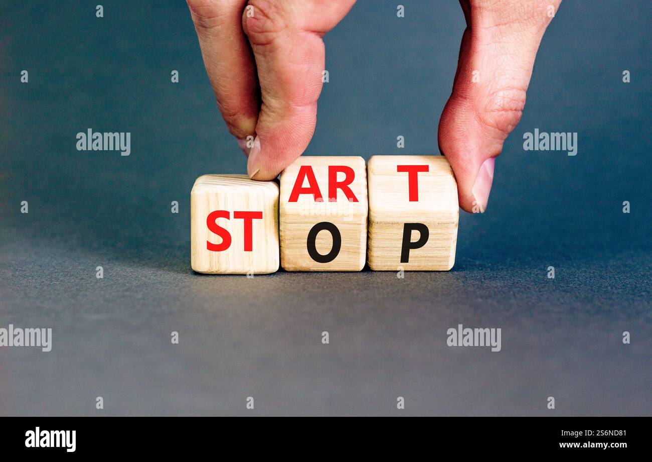 Start or stop symbol. Concept words Start or Stop on beautiful wooden ...