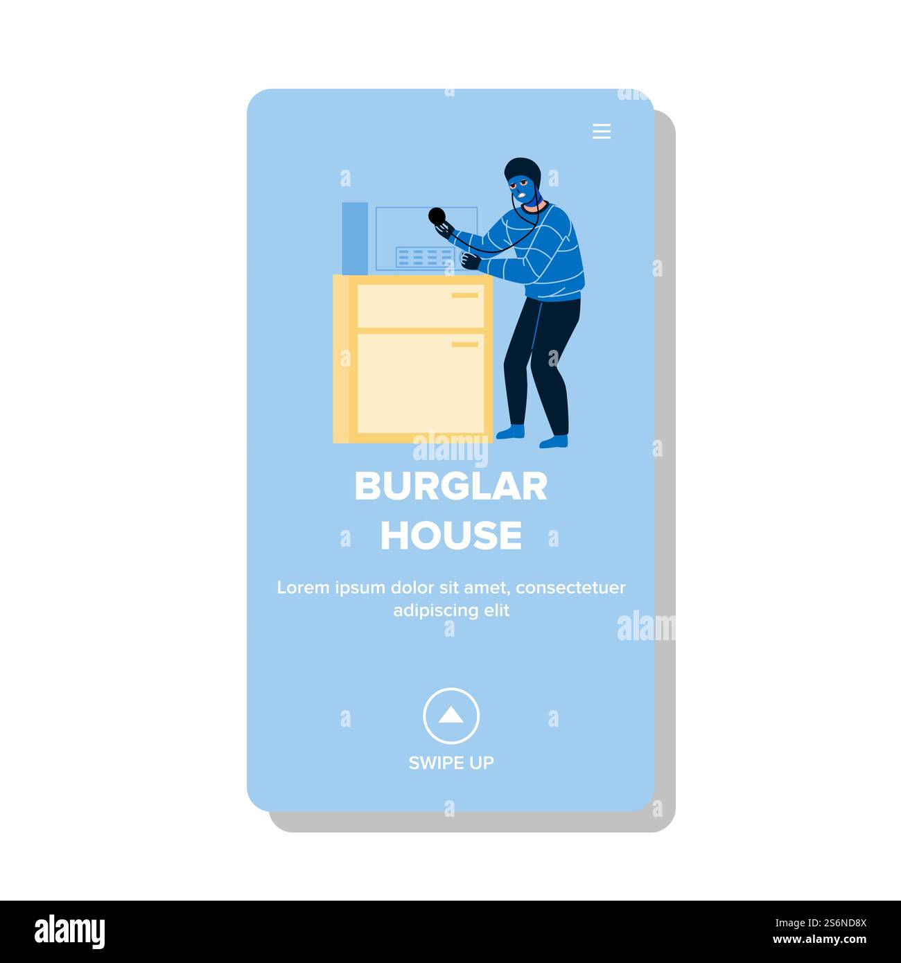 Burglar In House Breaking Safe Equipment Vector. Burglar Man ...