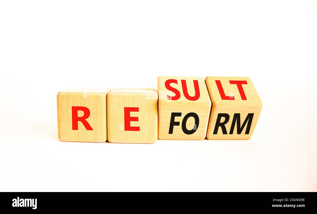 Reform and result symbol. Concept words Reform Result on beautiful ...