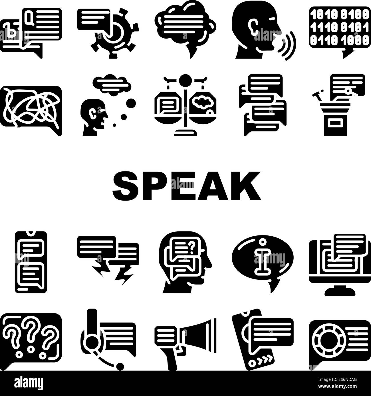 Speak Conversation And Discussion Icons Set Vector. Online Support ...