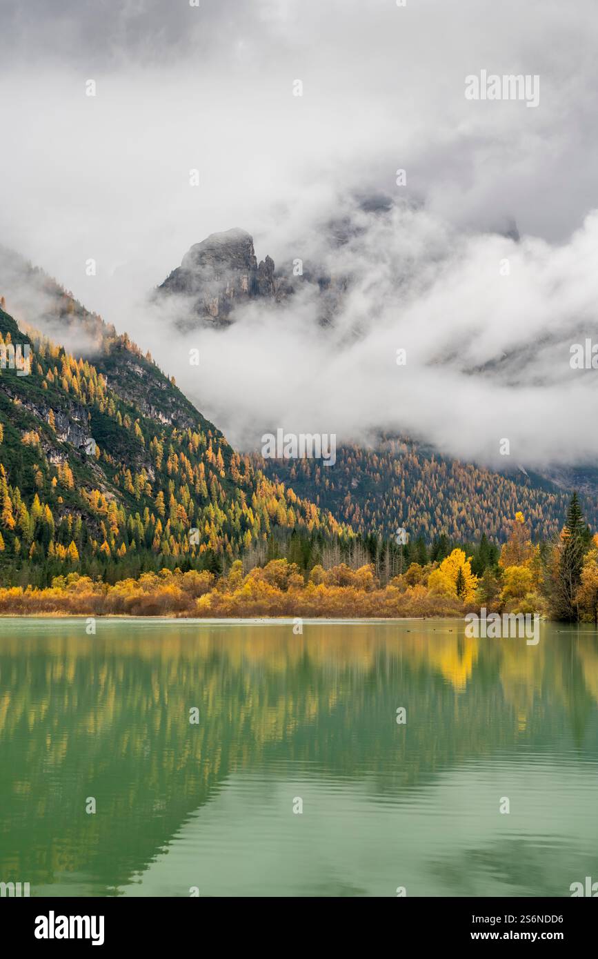 The Dolomite mountain range with fall foliage color Italy, Europe Stock ...