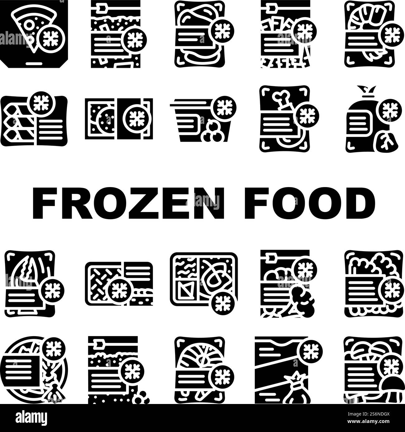 Frozen Food Storage Packaging Icons Set Vector. Broccoli And Mushrooms ...