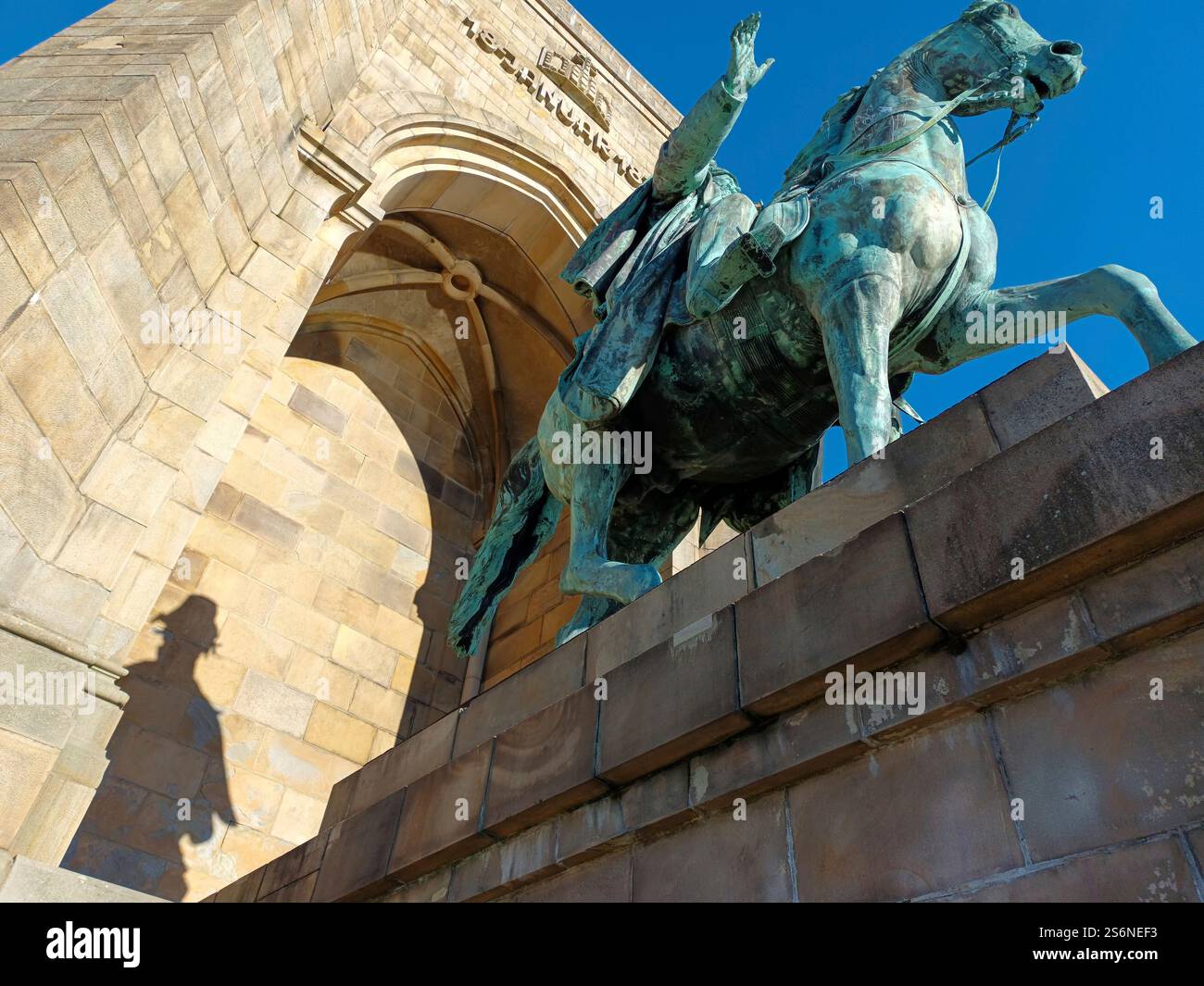 Historical monument with equestrian statue at Hohensyburg Castle in ...