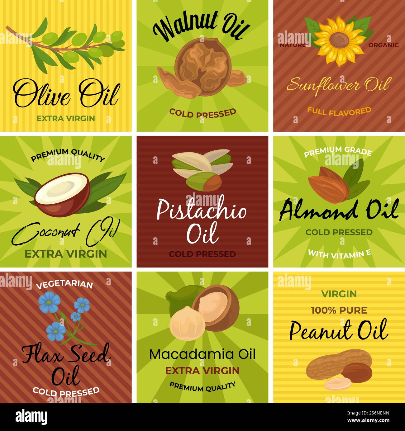 Bright stickers for the sale of organic oil, vector illustration. Olive ...