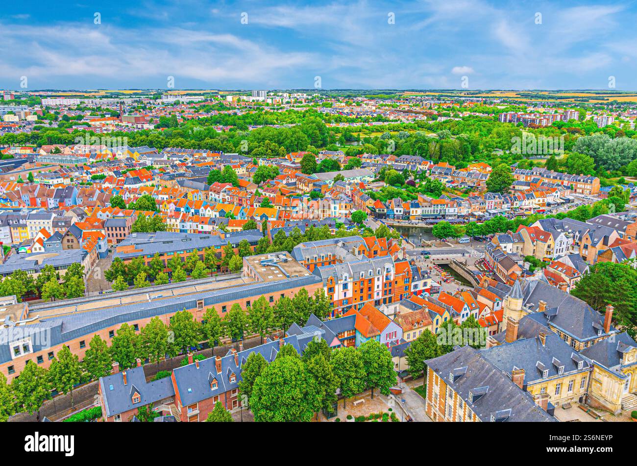 Aerial panoramic view of Amiens historical city centre with Saint-Leu ...