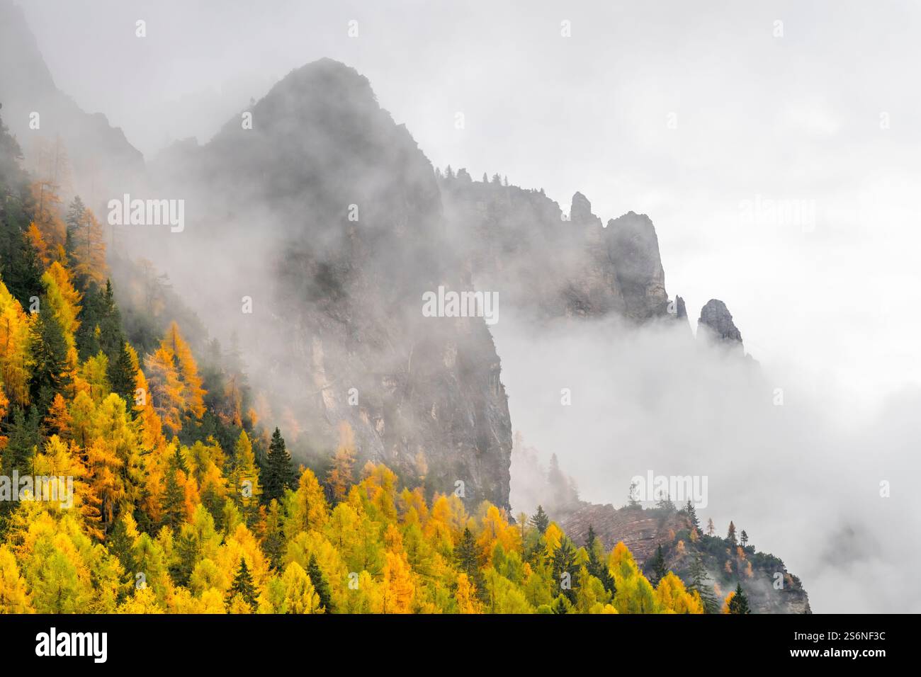 The Dolomite mountain range with fall foliage color Italy, Europe Stock ...
