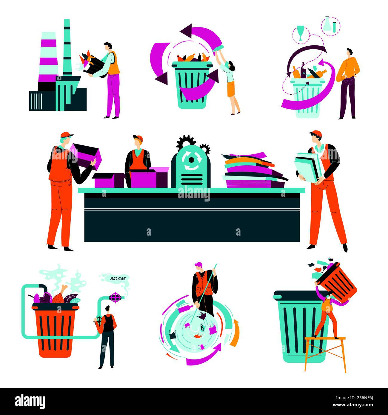 Factory working on waste recycling, process of separation, sorting and ...