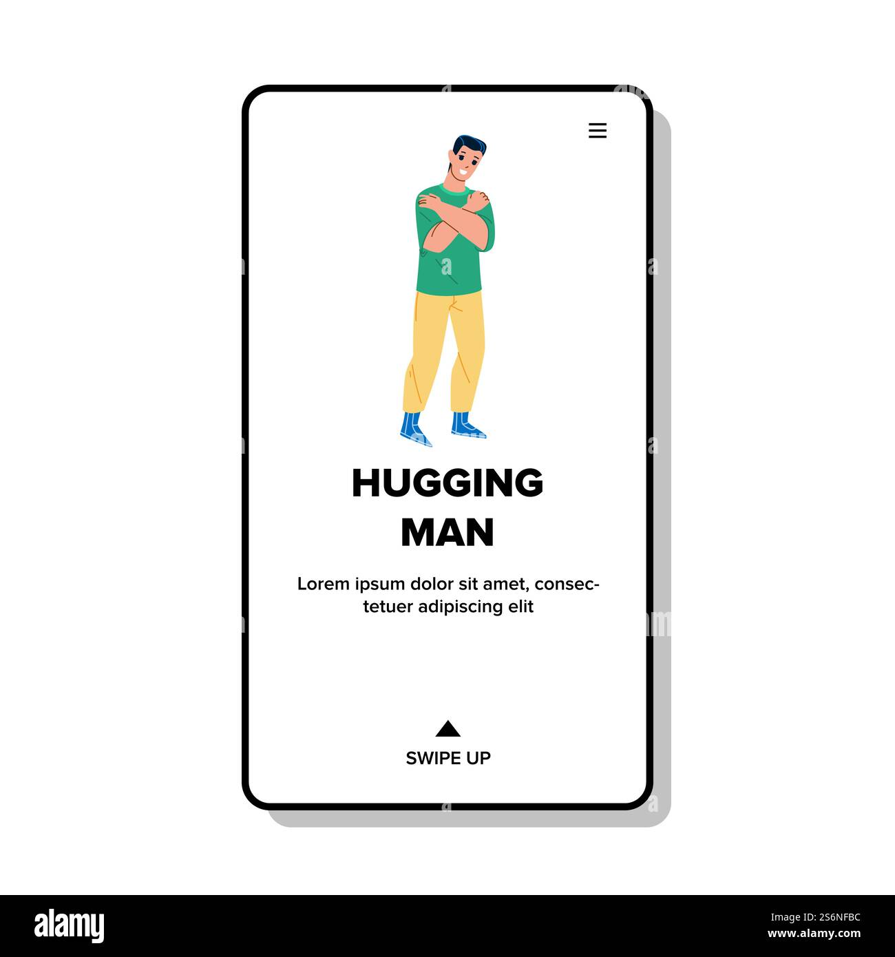 Man Hugging Himself With Positive Emotion Vector. Happy Smiling Guy ...