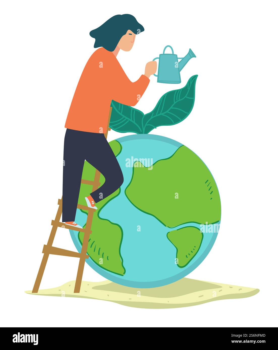 Female character caring for nature and environment, ecologically ...