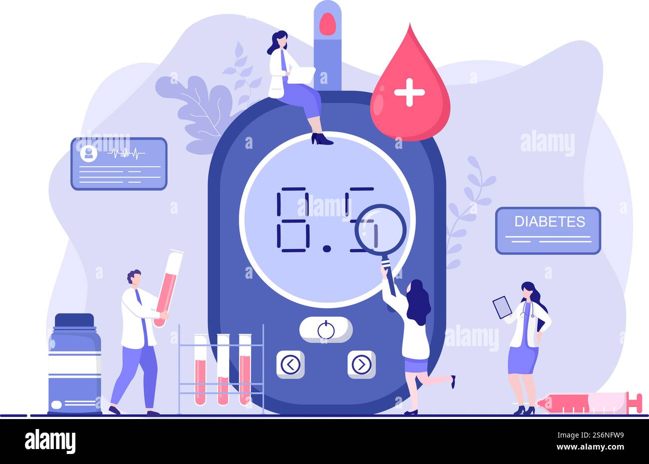 Diabetes Testing with Blood Glucose Meter, Exam Results, Tubes, Syringe ...