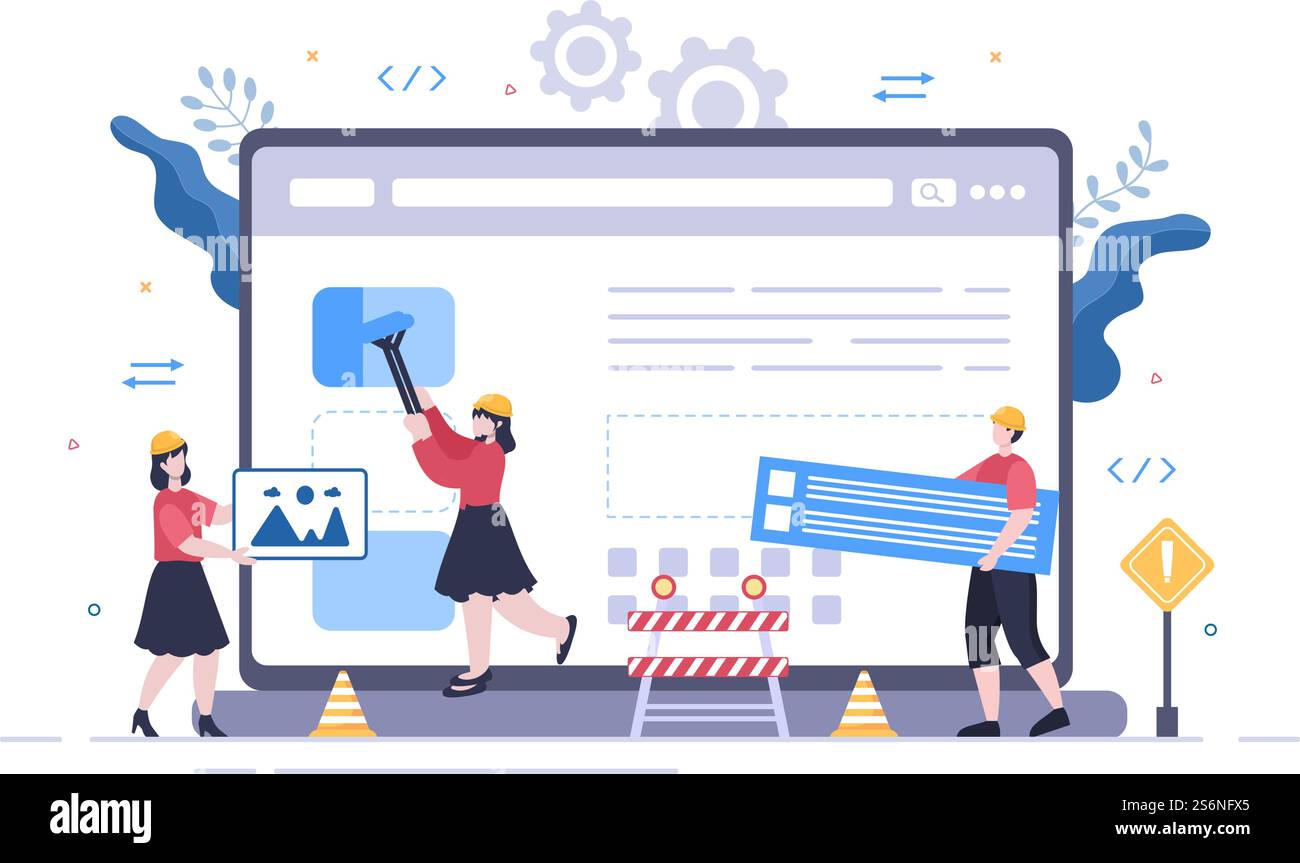 Software System Under Maintenance Vector Illustration Error Website Development And Update