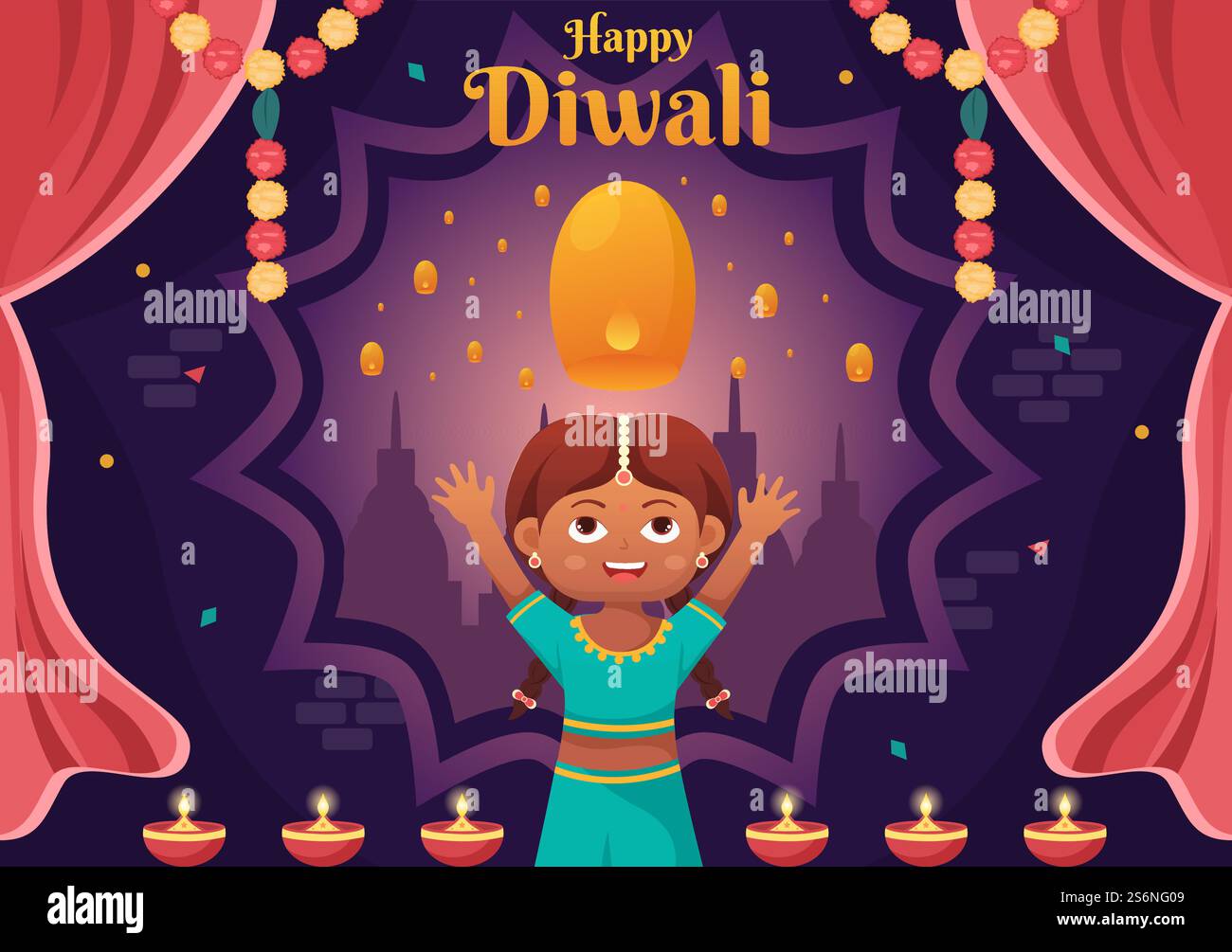 Cute Indian Kids Celebrating Diwali Day Holding Lanterns, lighting ...