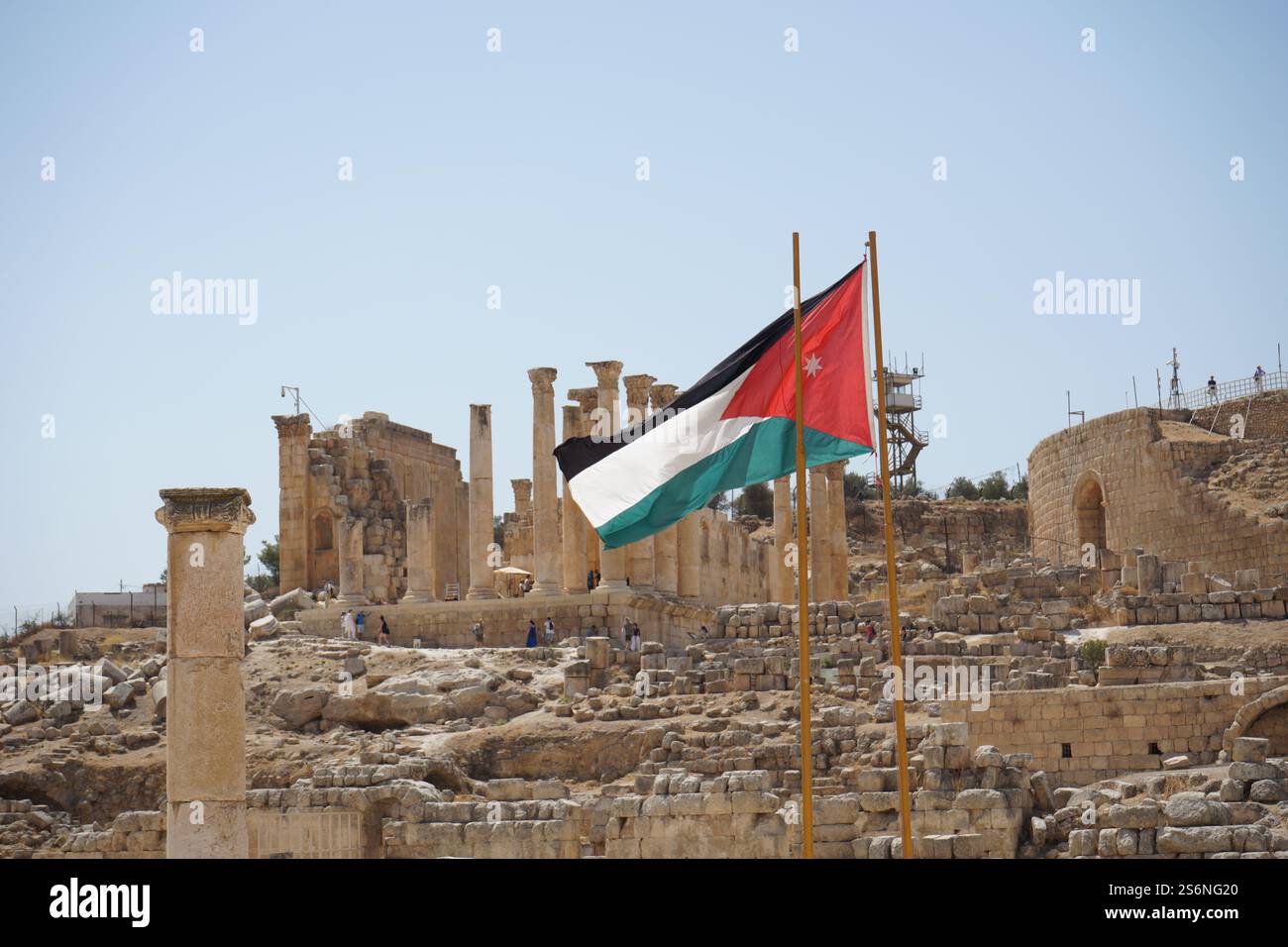 Jordanian Flag at Ancient Ruins Stock Photo - Alamy