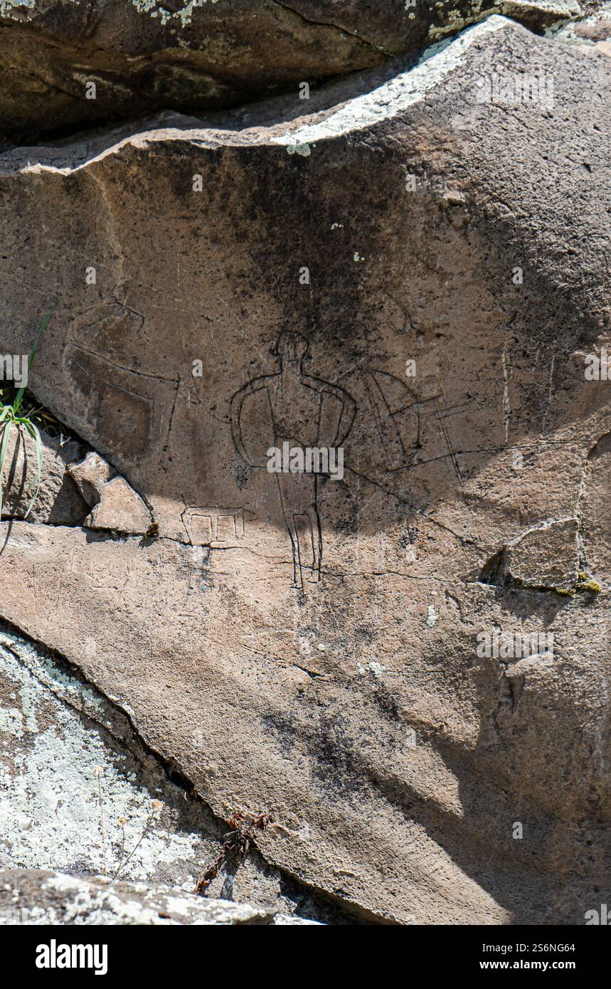 Ancient petroglyphs in canyon close to the town of Tsalka in Georgia ...