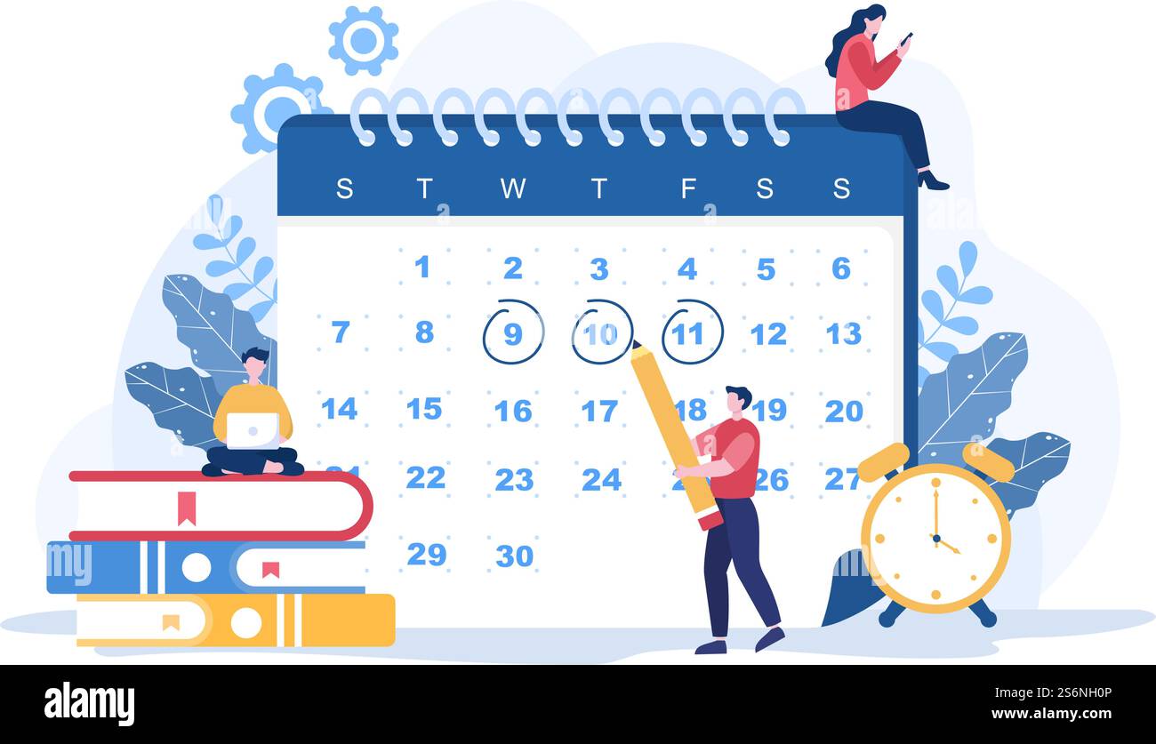 Planning Schedule or Time Management with Calendar Business Meeting, Activities and Events ...