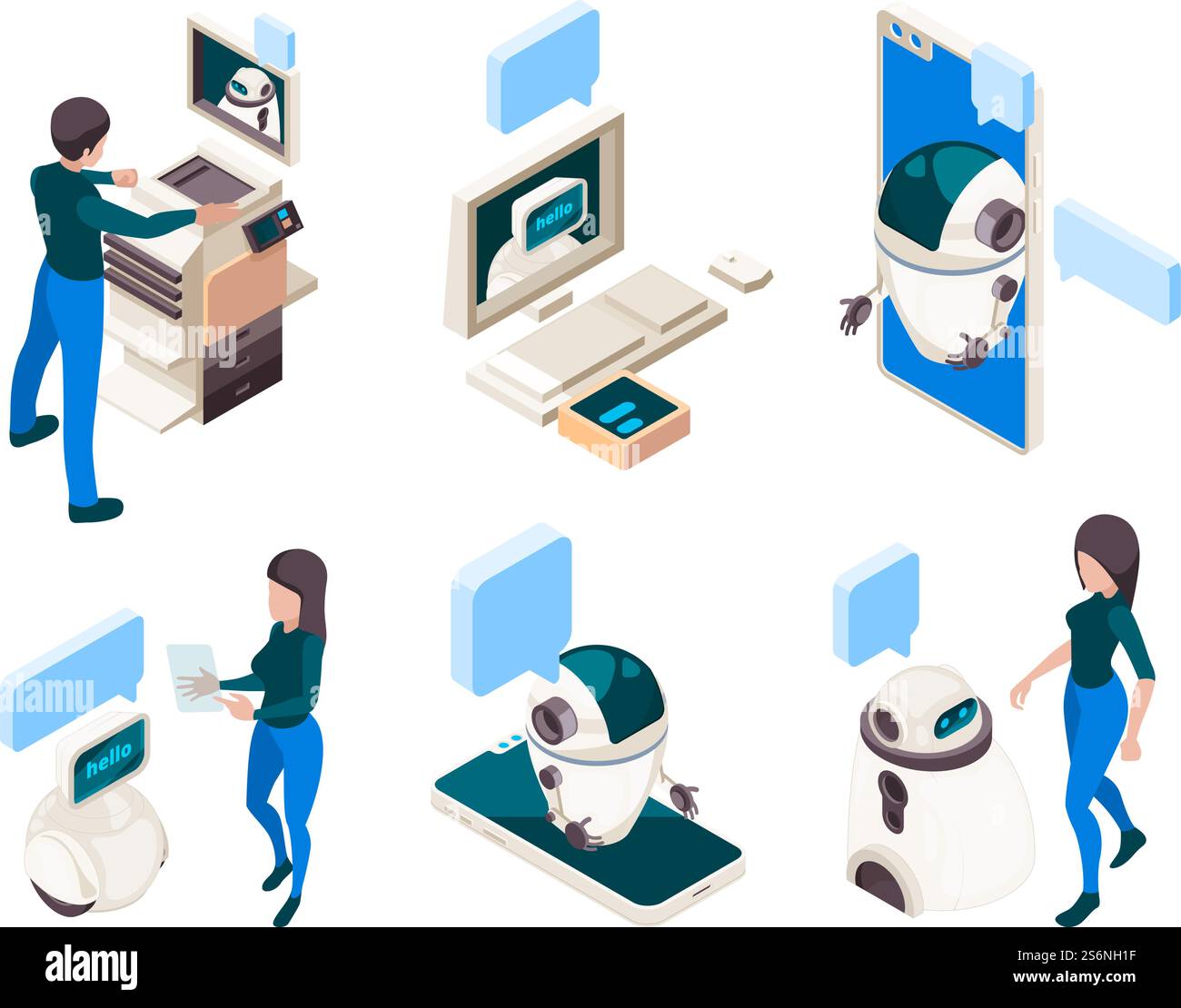 Chatbot isometric. People conversation with smart machine human ...