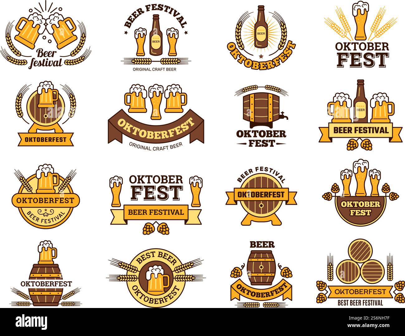 Oktoberfest logo. Traditional beer festival emblems with alcoholic ...