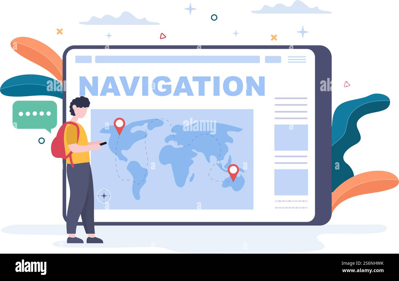 GPS Navigation Map and Compass on Location Search Application Shows the ...