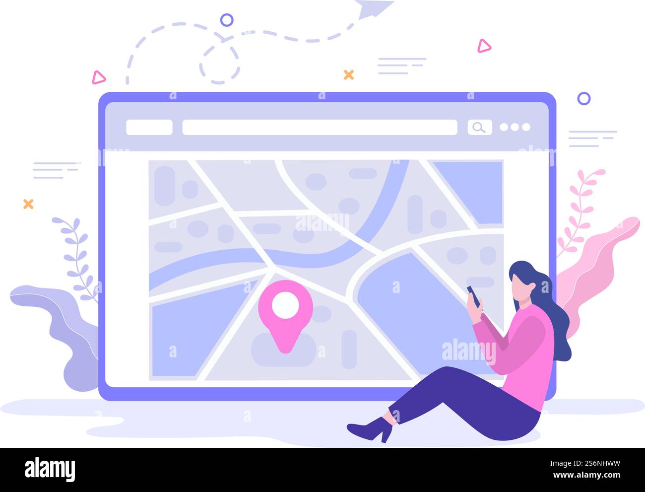 GPS Navigation Map and Compass on Location Search Application Shows the ...