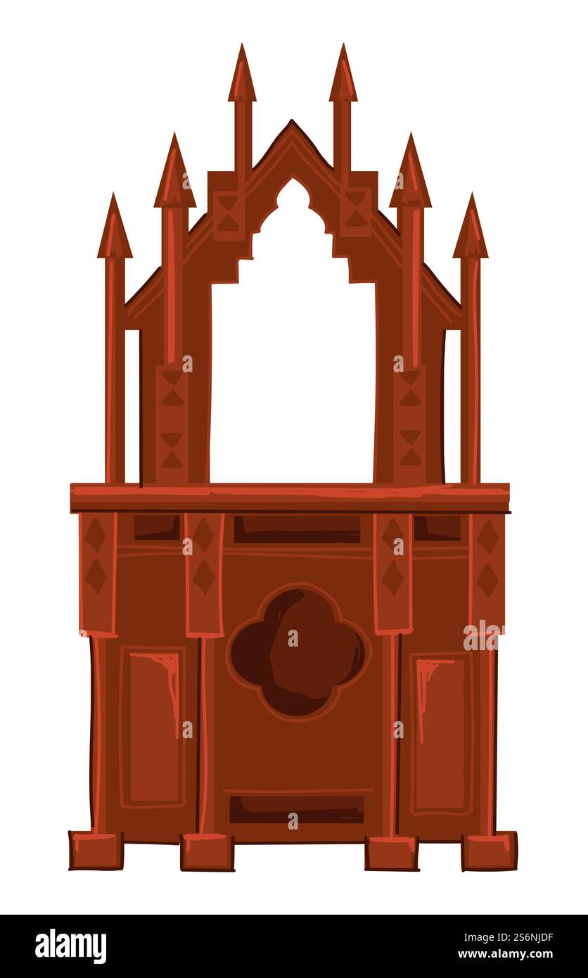 Wooden furniture, chair or altar of medieval times. Comfortable ...