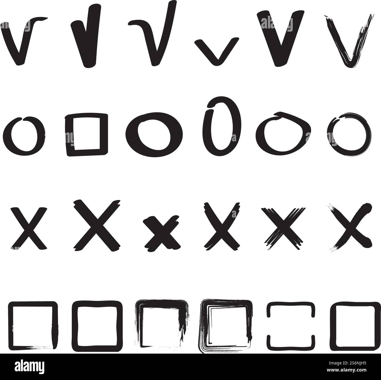 Check signs. Ticks and crosses circles and square hand drawn sketches shapes vector check marks ...