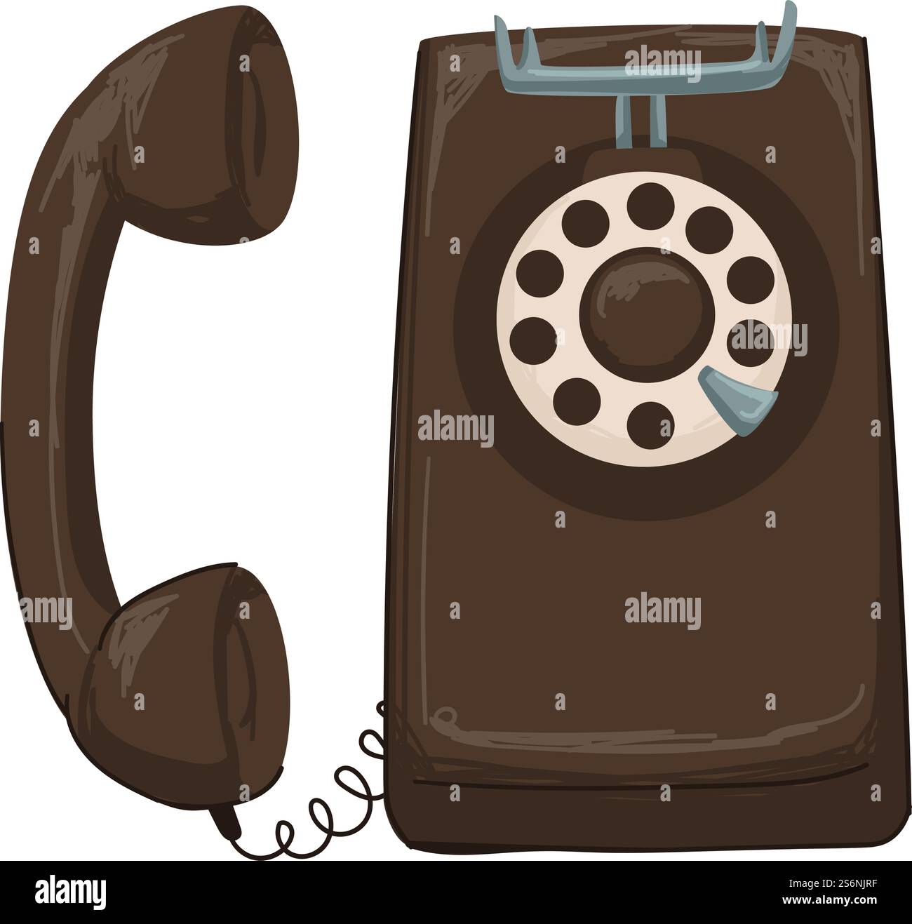 Old school vintage telephone, isolated phone with wires ...