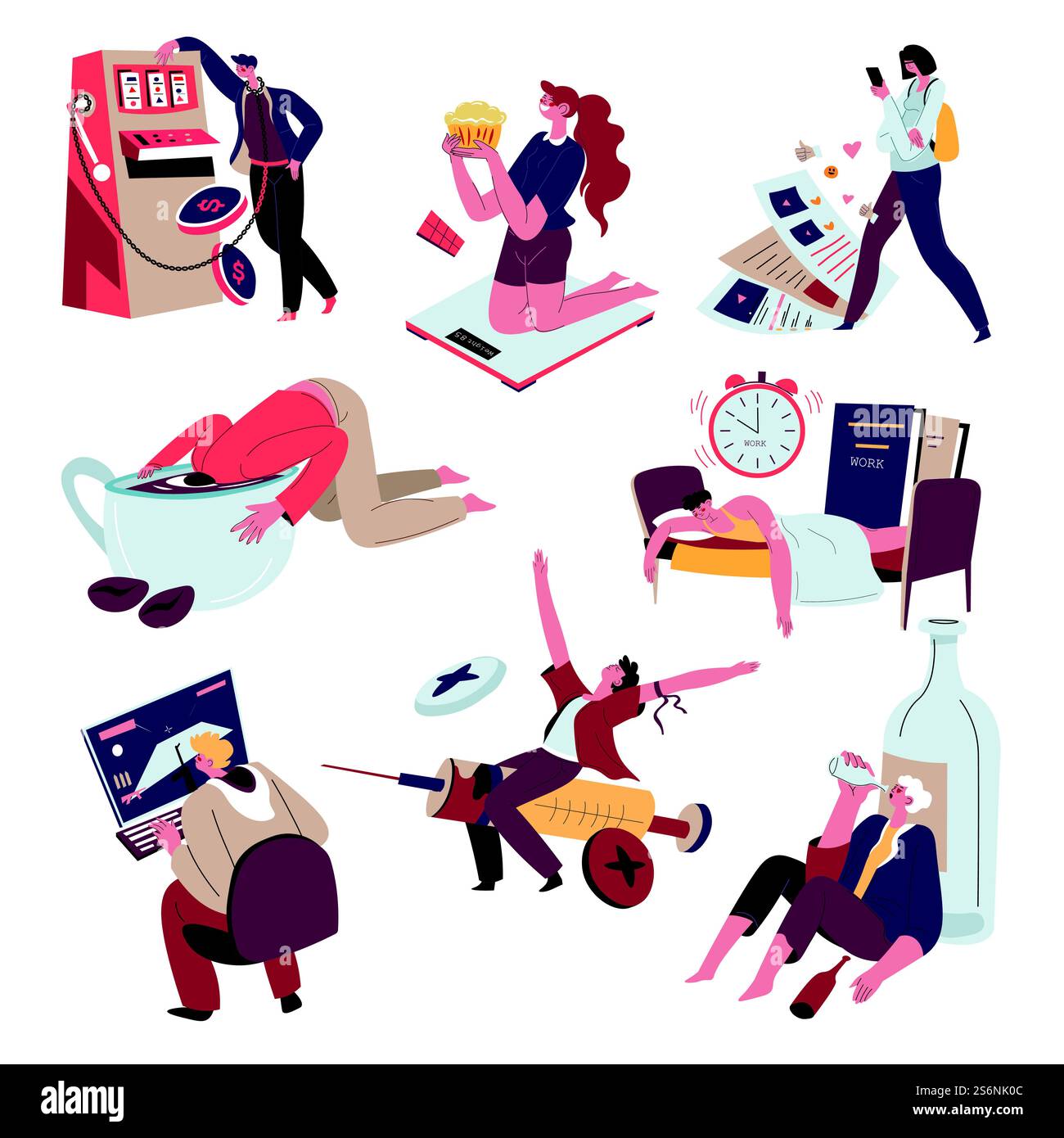 Obsessions and addictions of people. Problems with physical and mental ...