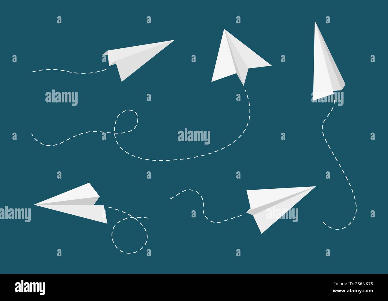 Flying paper planes. Airplane paths, white aircrafts vector collection ...