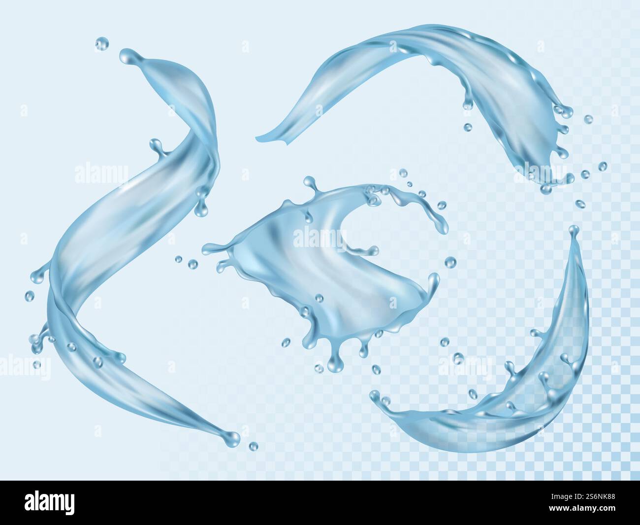 Water splashes. Flowing liquid aqua with various drops vector realistic ...