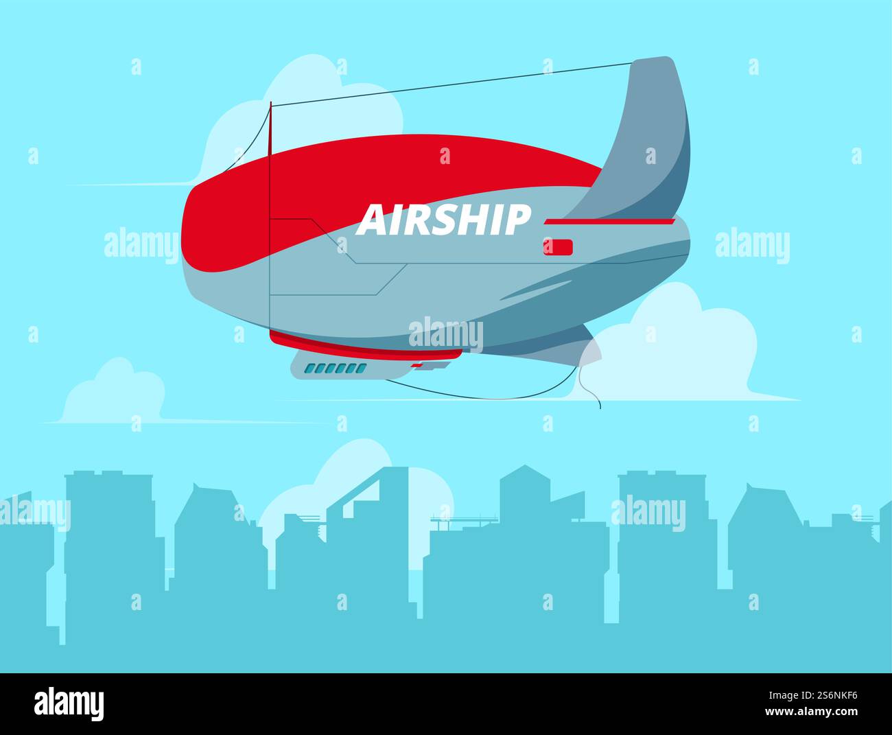 Dirigible in sky. Flying airship in clouds concept travel background ...