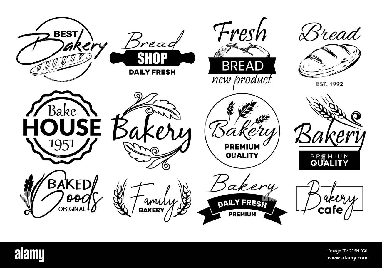 Set of labels and logo for the sale of bread, vector illustration ...