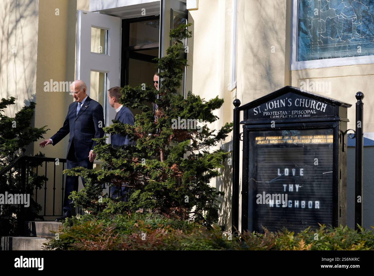 President Joe Biden walks out of St. John's Church in Washington ...