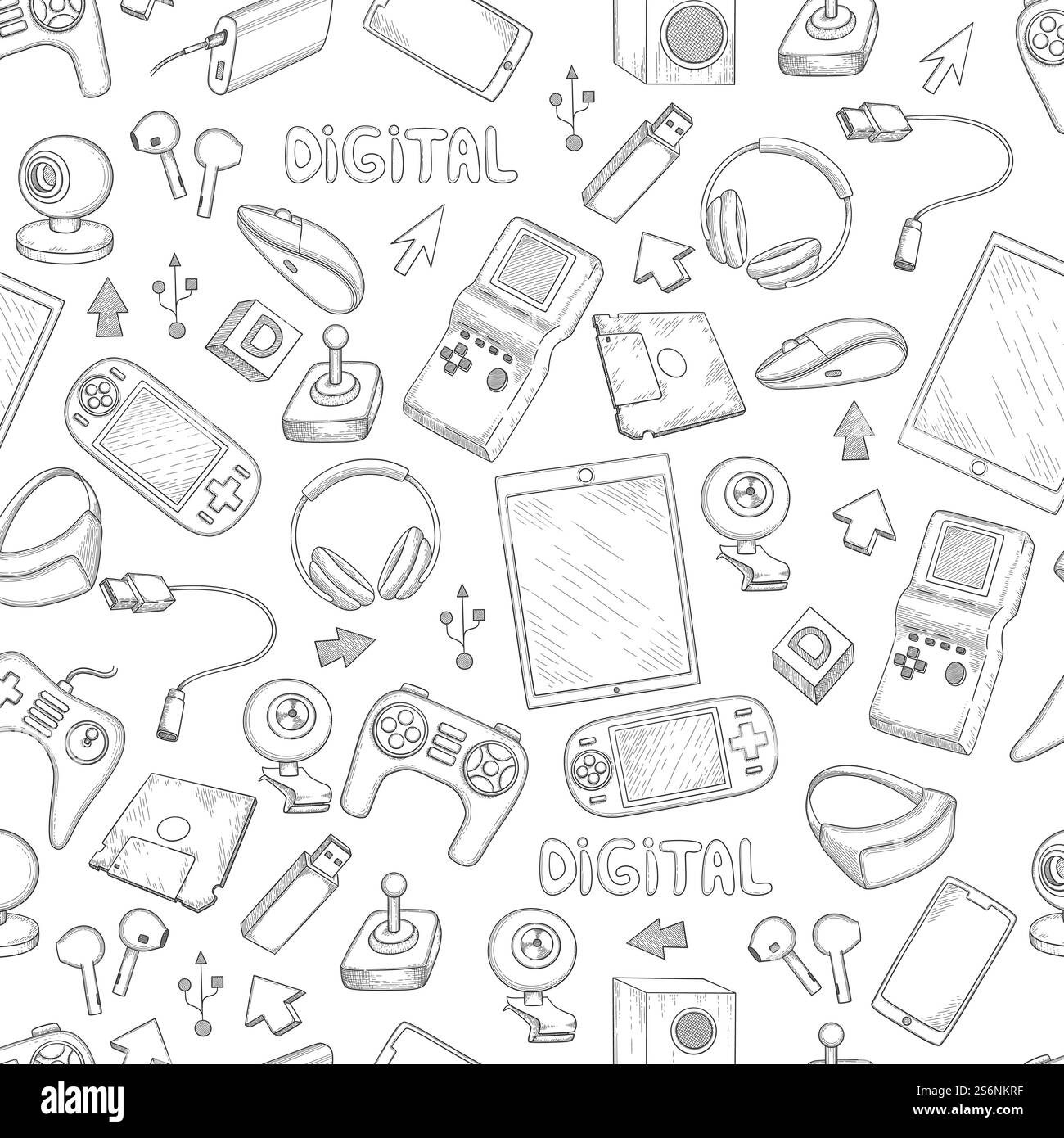 Digital gadgets pattern. Computer devices smartphone pc tablet laptop ...