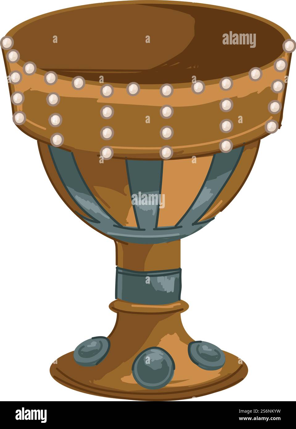 Ancient exponent, golden cup with pearls, beads and gemstones. Isolated ...