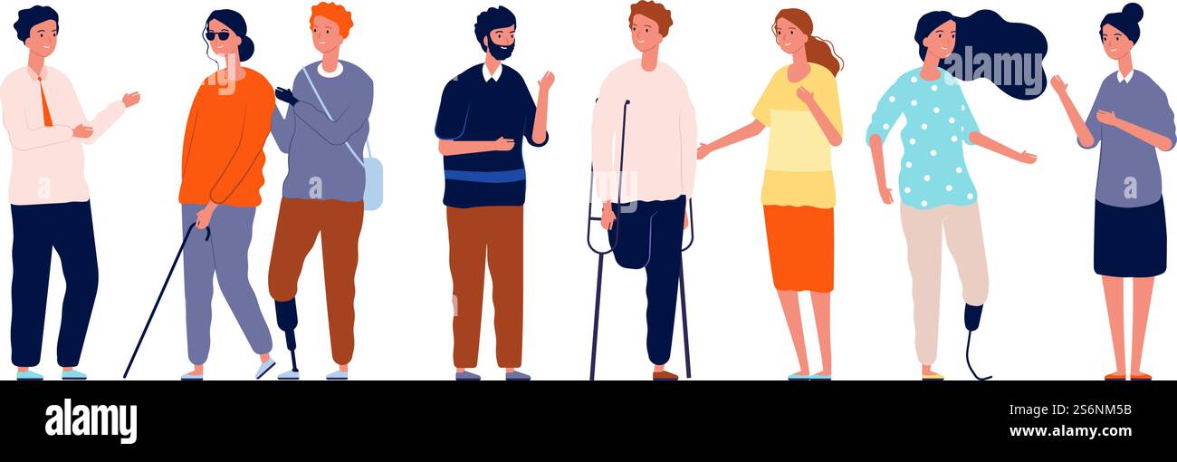 People together. Different person characters, socialization of disabled ...