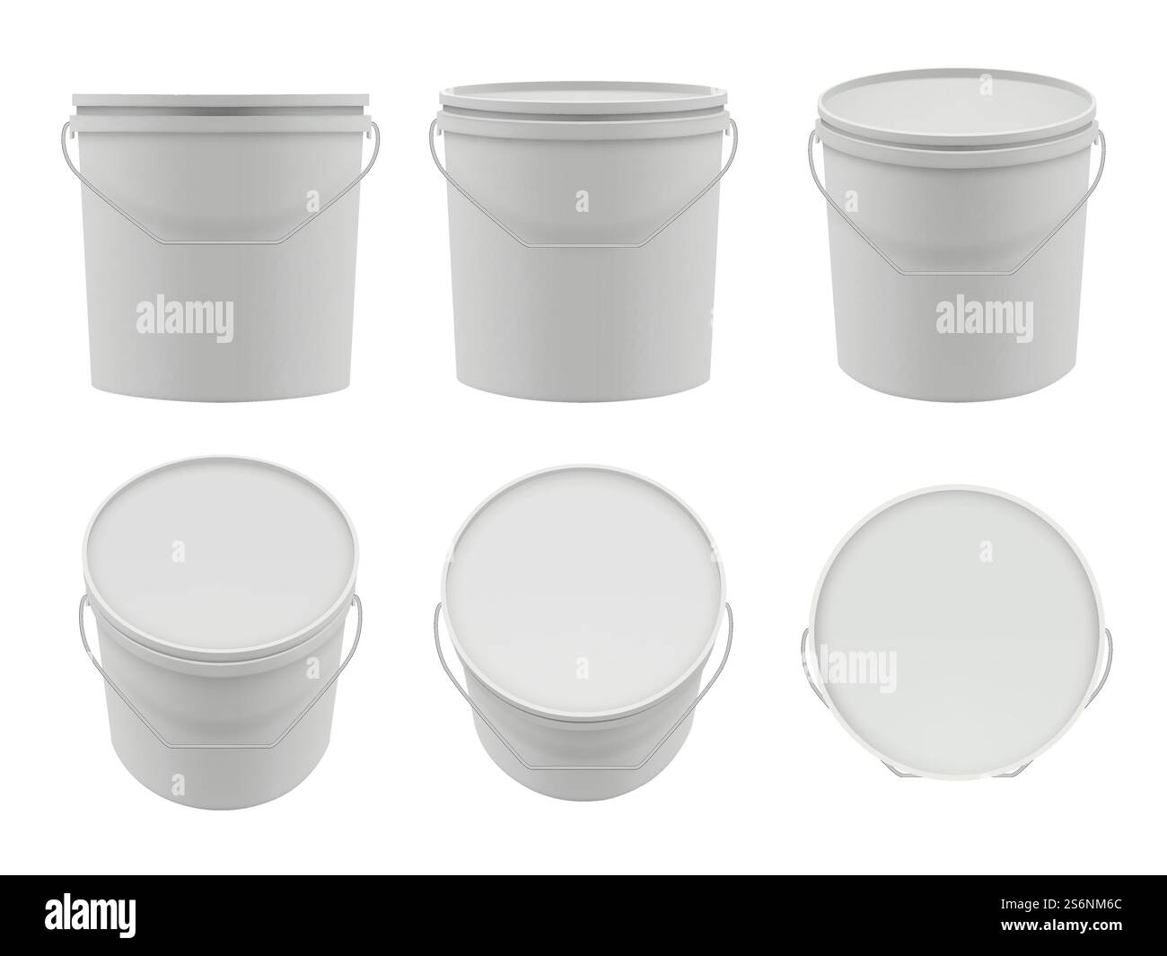 Plastic containers. Empty white buckets mockup vector packages ...