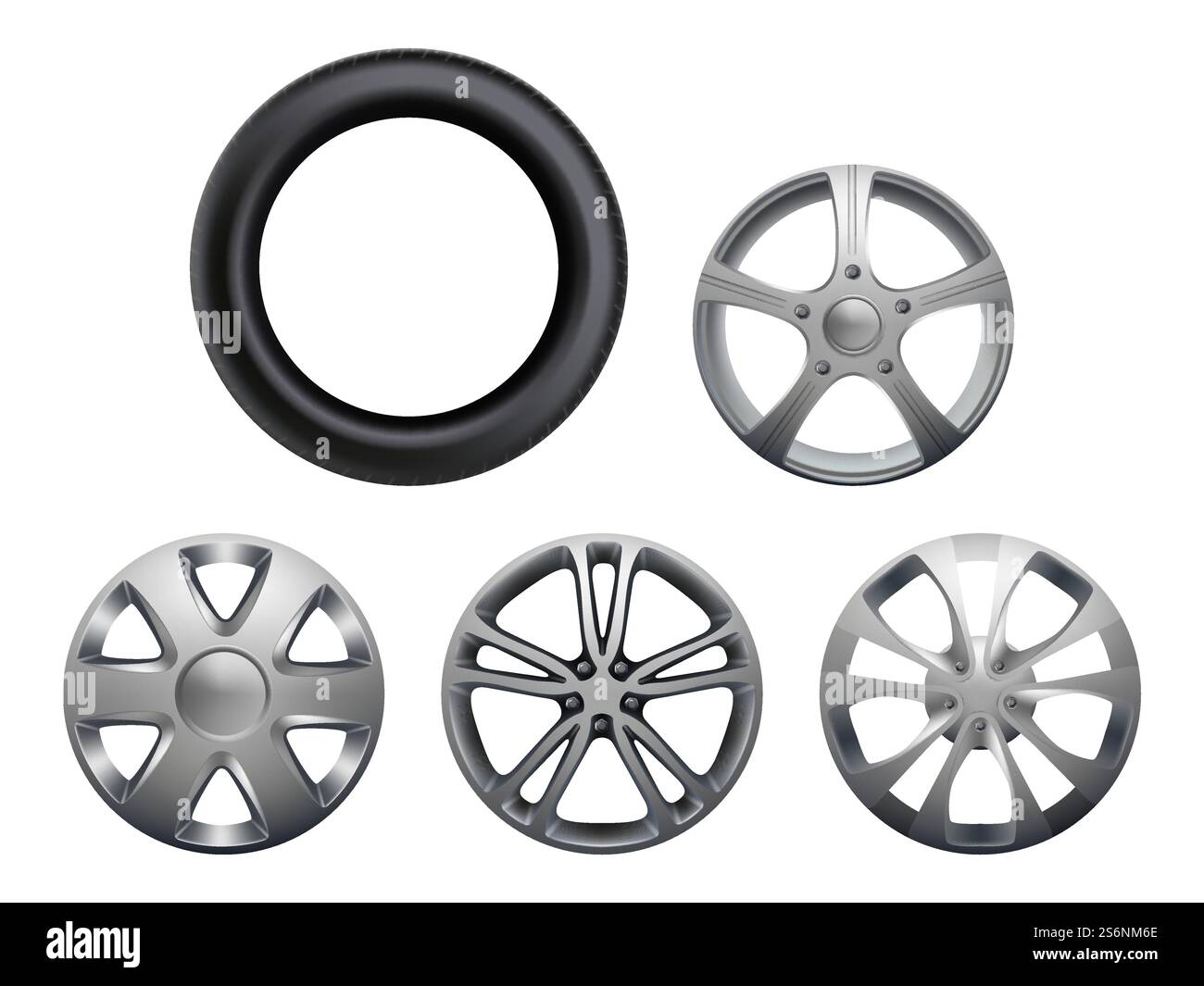 Car rims. Realistic wheels vehicle tyres collection vector closeup ...