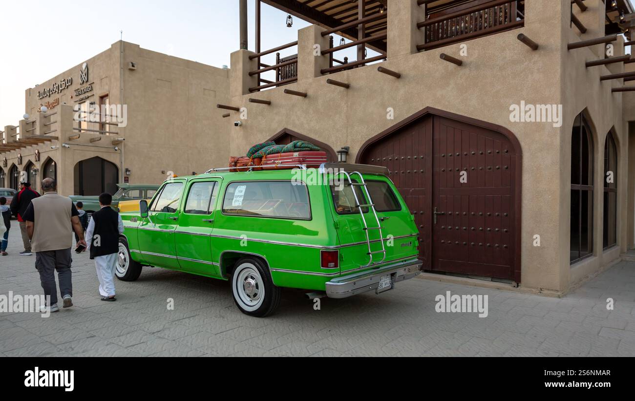 A vintage Chevrolet Suburban American car parked at the Qatif Car Show ...