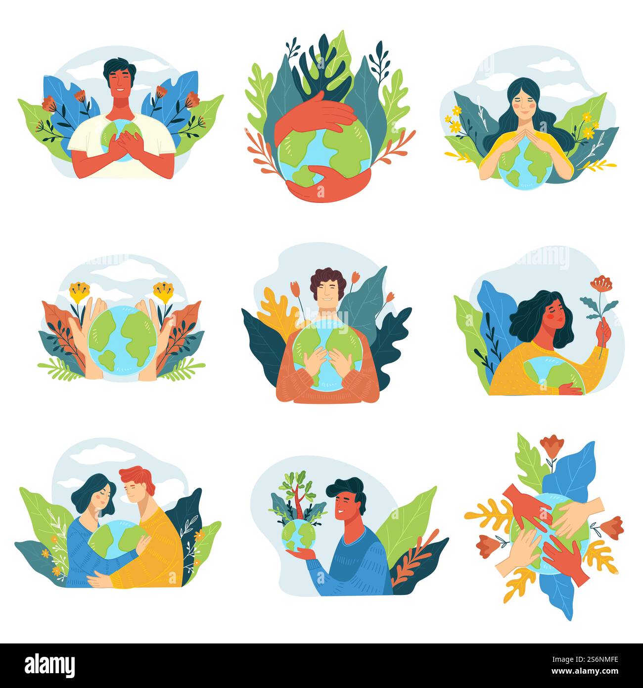 Protecting planet earth and saving ecology, people caring for flora and ...