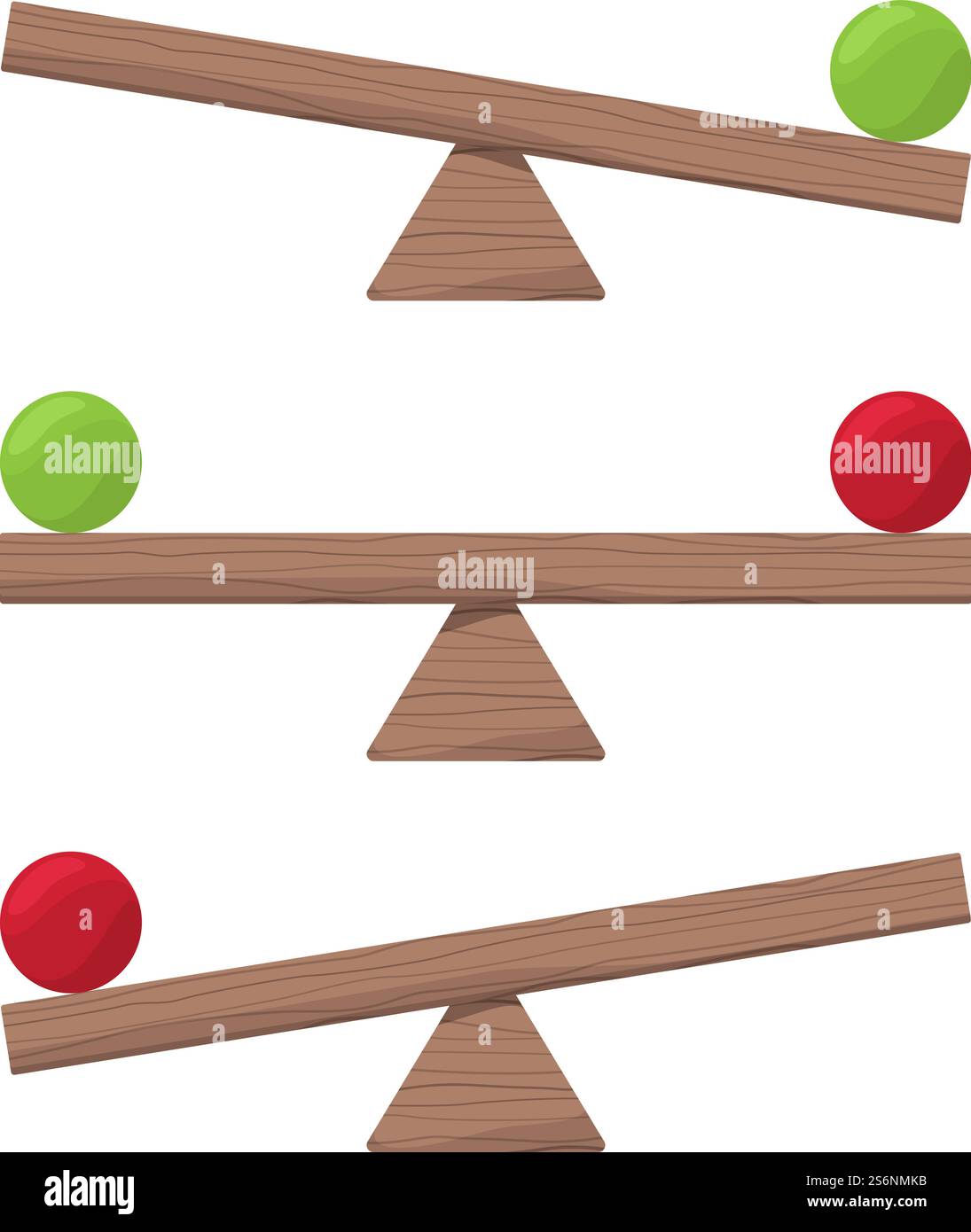 Wooden seesaw. Balance scale or equilibrio items vector flat ...