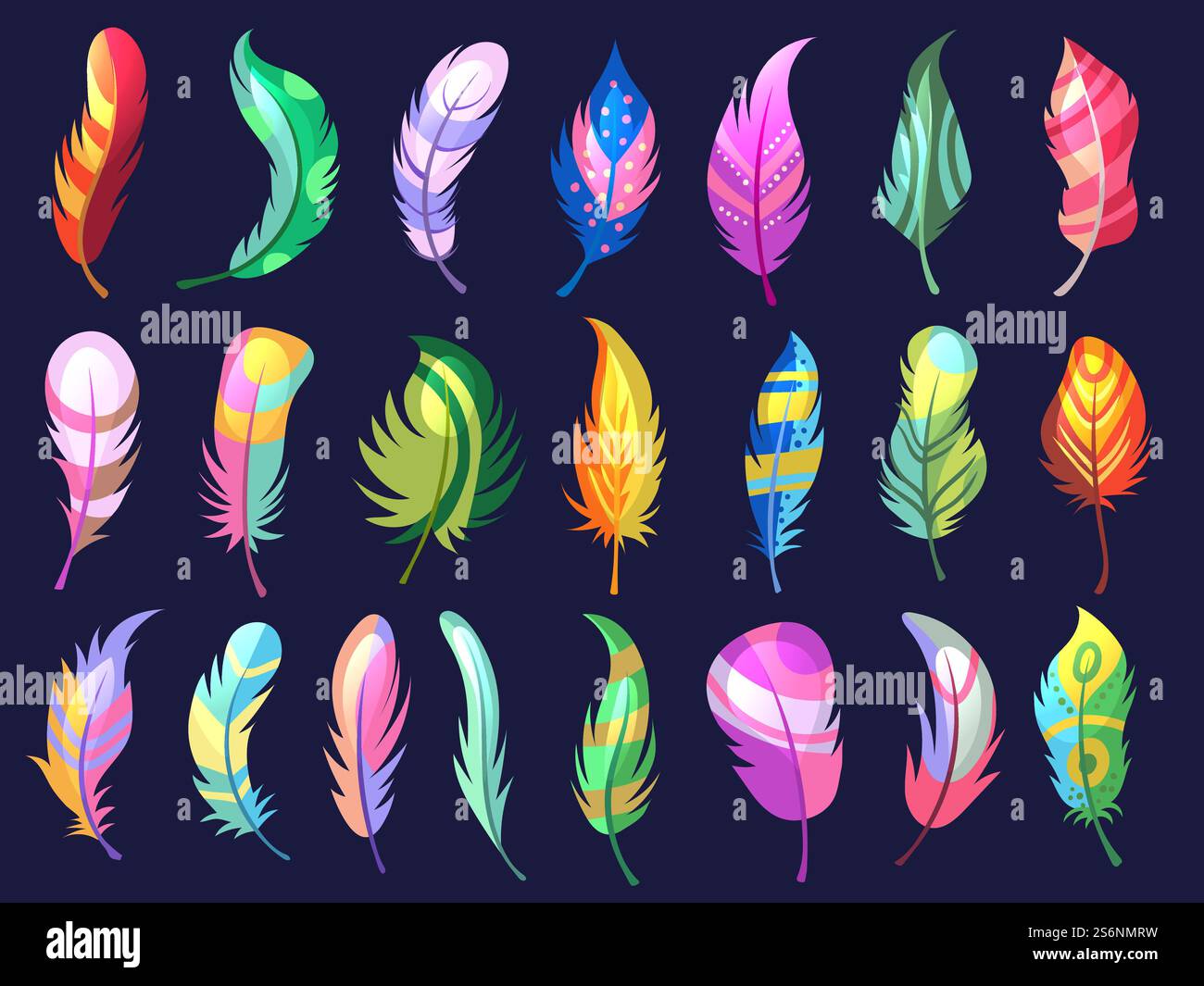 Beauty feathers. Colored birds texturized soft feathers tribal ...