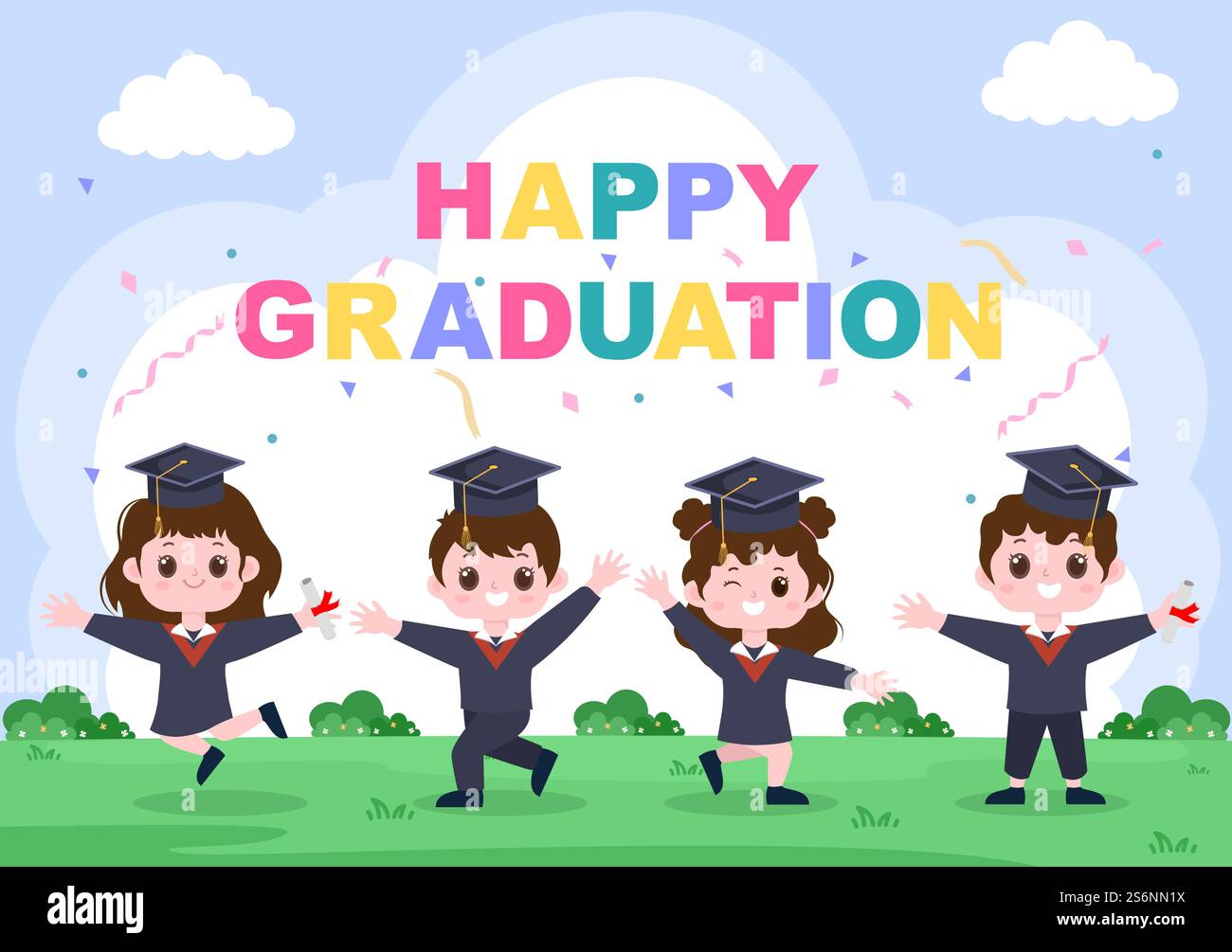 Happy Graduation Day of Students Celebrating Background Vector ...