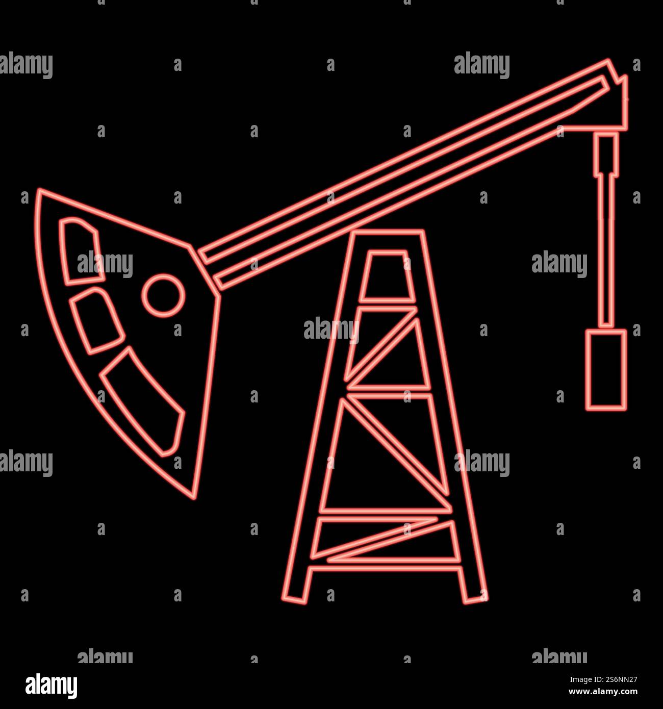 Neon oil rig red color vector illustration flat style light image. Neon ...