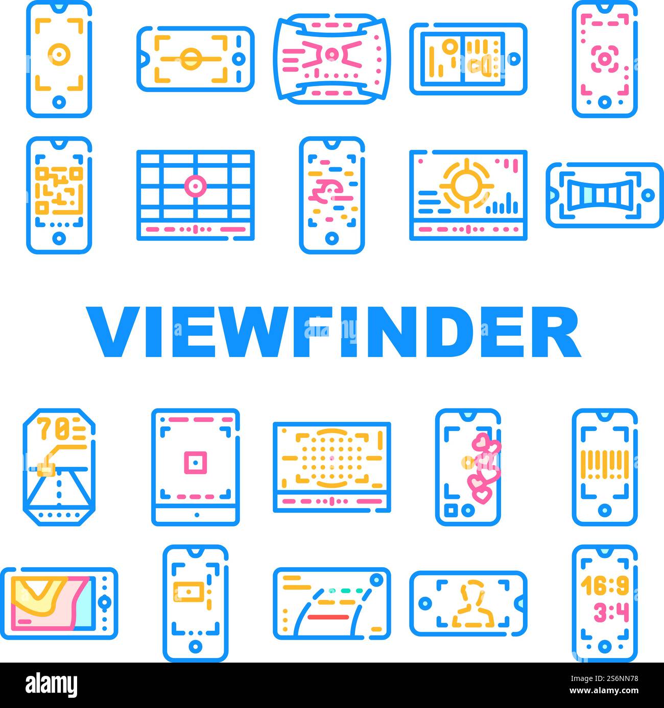Viewfinder Smartphone Function Icons Set Vector. Photo Camera Viewfinder For Making Document And ...