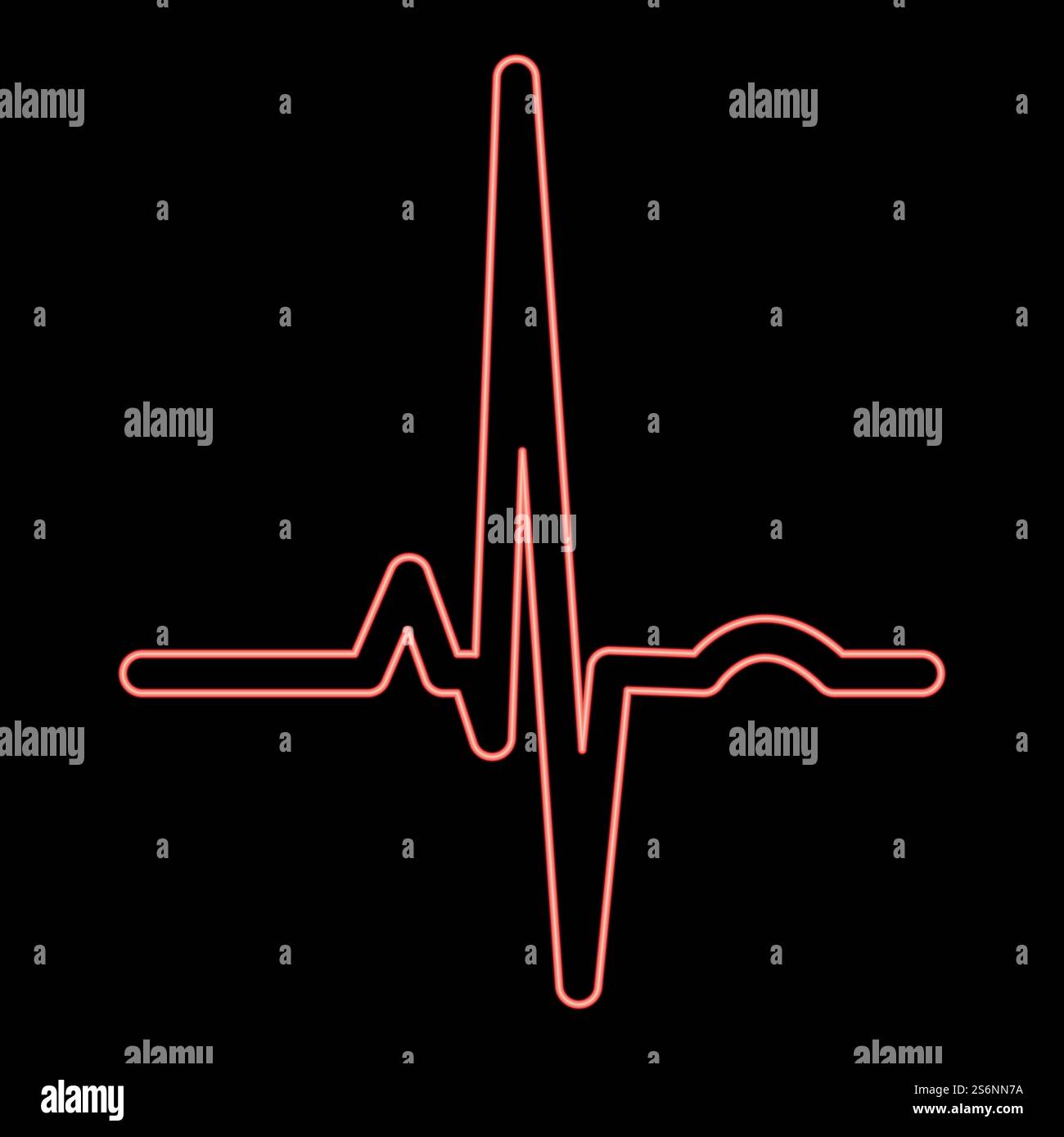 Neon heart rhythm ekg red color vector illustration flat style light ...