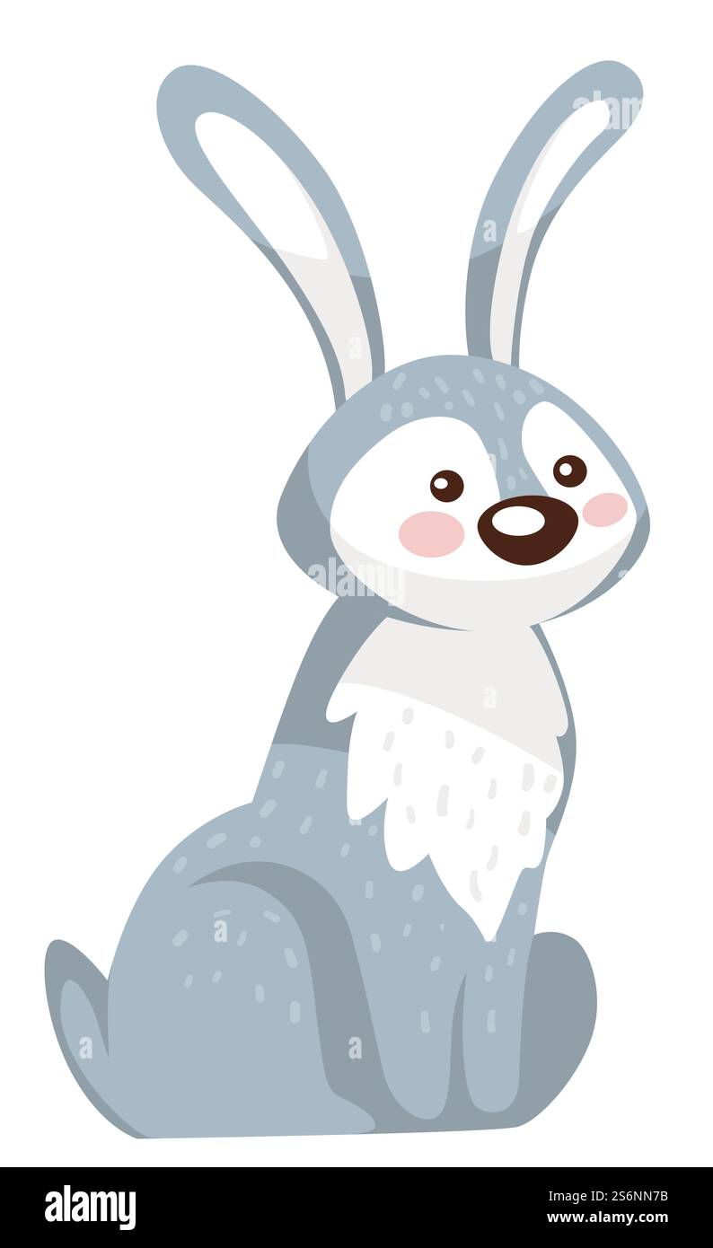 Rabbit with long ears and furry coat, isolated bunny personage sitting ...